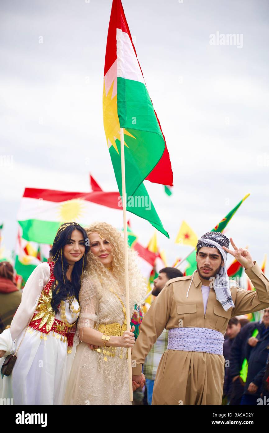 Frankfurt am Main, Germany. March 29, 2025. Thousands of Kurdish people ...