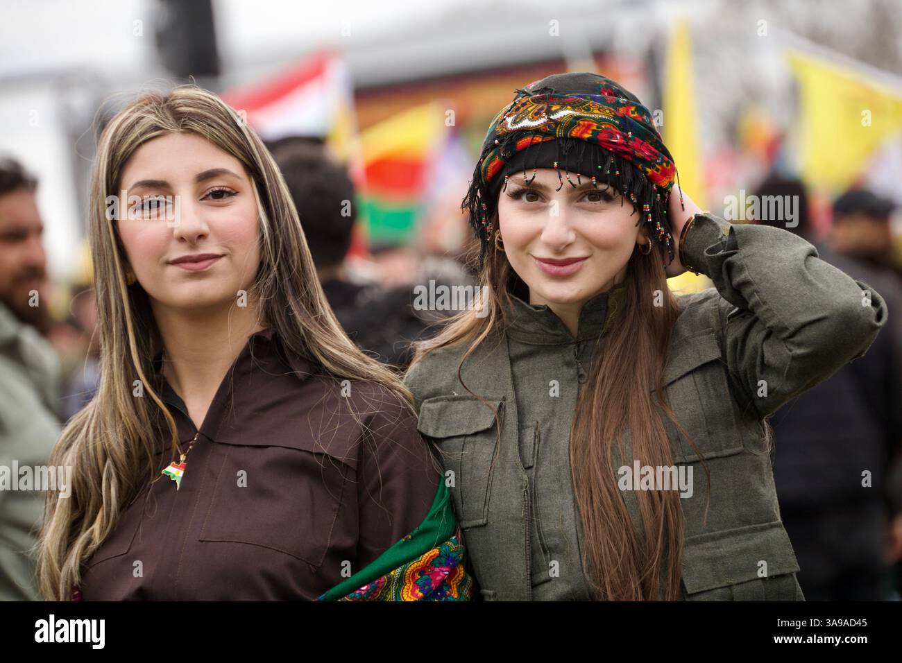 Frankfurt am Main, Germany. March 29, 2025. Thousands of Kurdish people gather at Rebstockpark ...