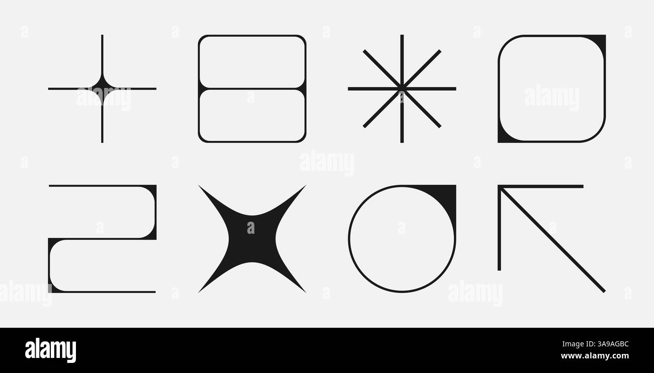 Set of neomodern geometric shapes. Brutalism, futuristic, memphis ...