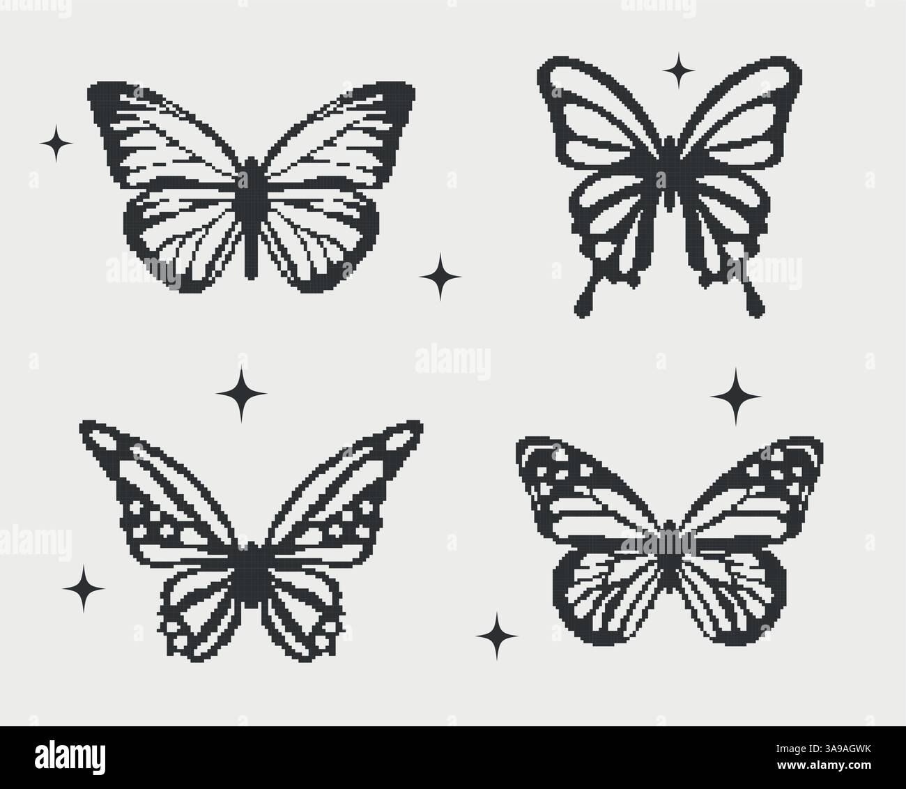 Set of y2k shapes in pixel style, retro futuristic pack, y2k geometric ...