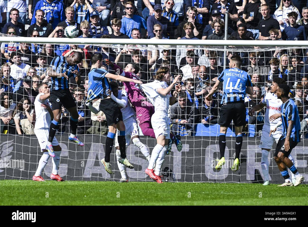 Brugge, Belgium. 30th Mar, 2025. Club's Joel Ordonez, Club's Hans ...