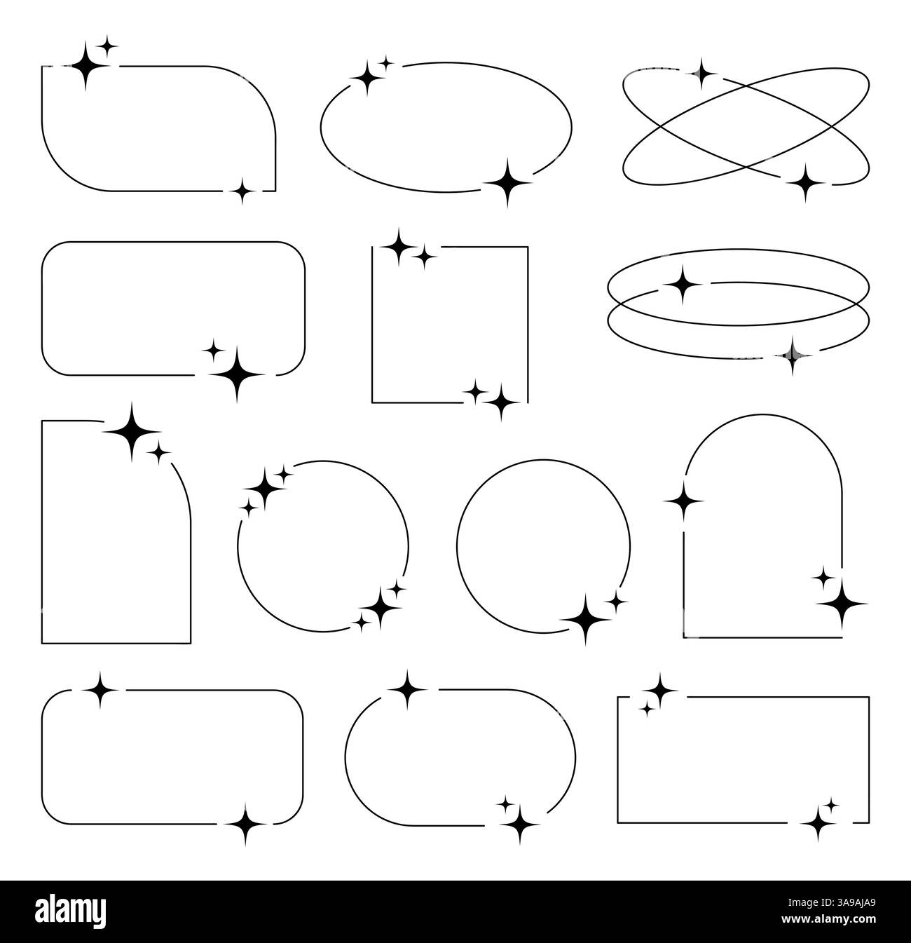 set of minimalistic modern y2k line frames with stars shapes ...