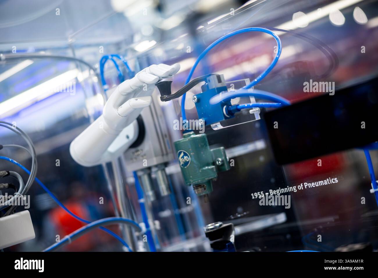 30 March 2025, Lower Saxony, Hanover: Part of a machine designed to ...
