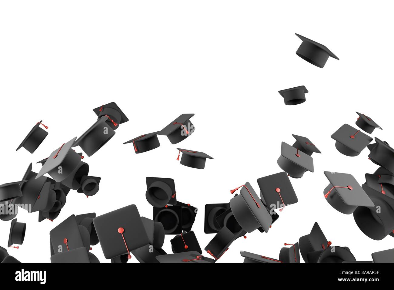 Graduation caps flying in celebration of a graduation ceremony on an ...