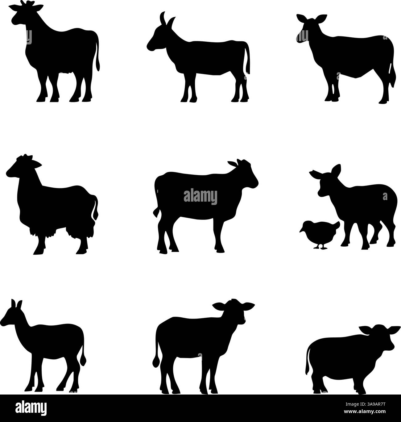 Silhouettes of various farm animals including cows, goats, and sheep in ...