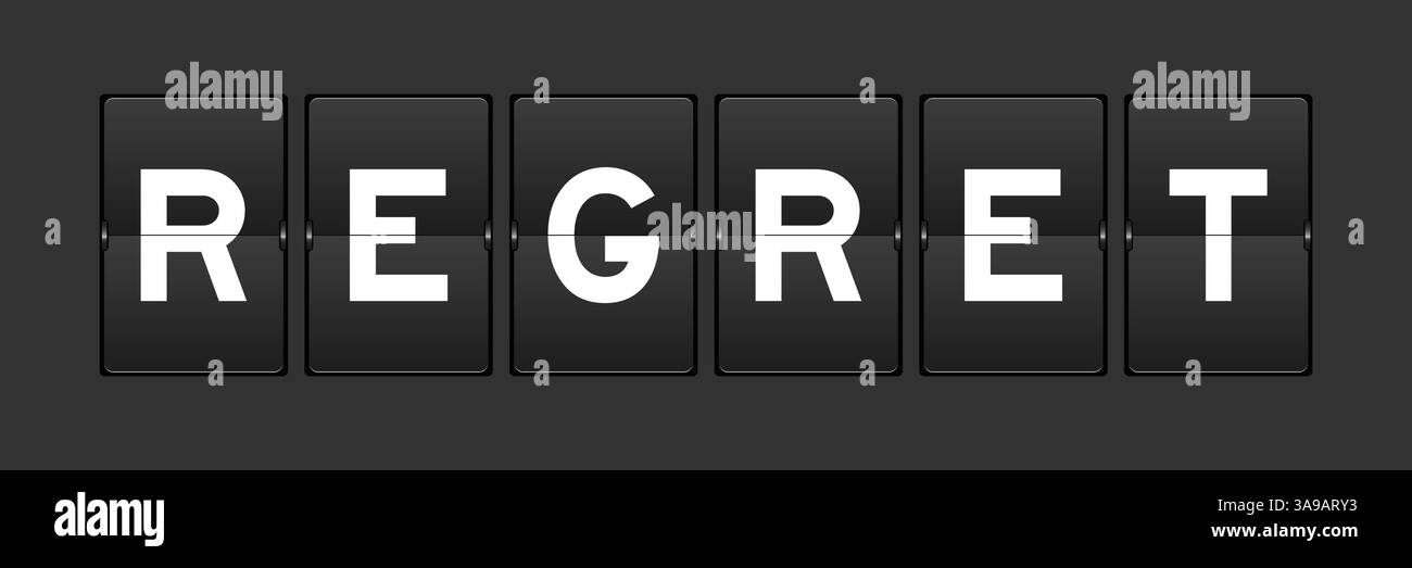 Black color analog flip board with word regret on gray background Stock ...