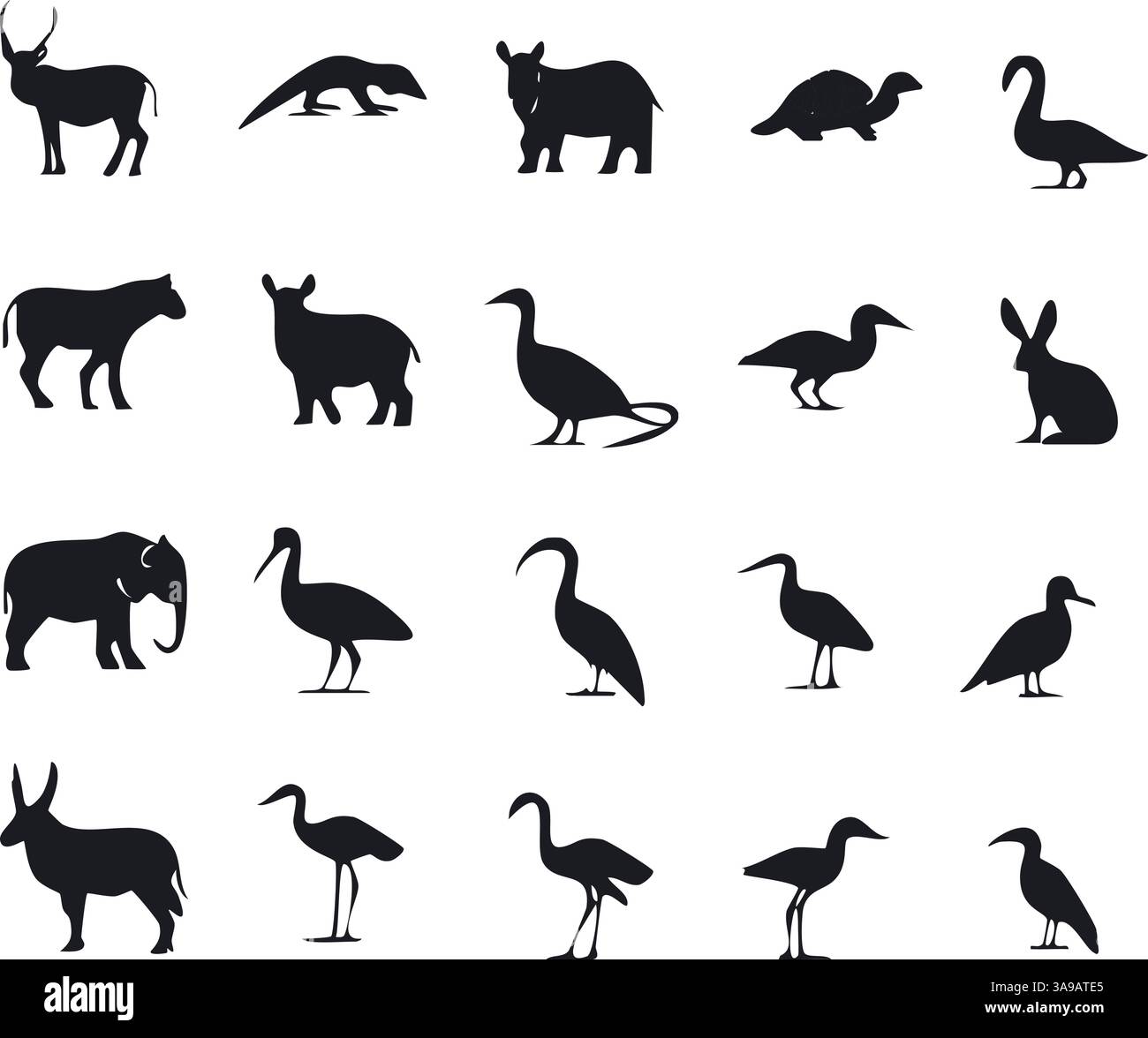 Silhouettes of various animals including birds, mammals, and reptiles ...