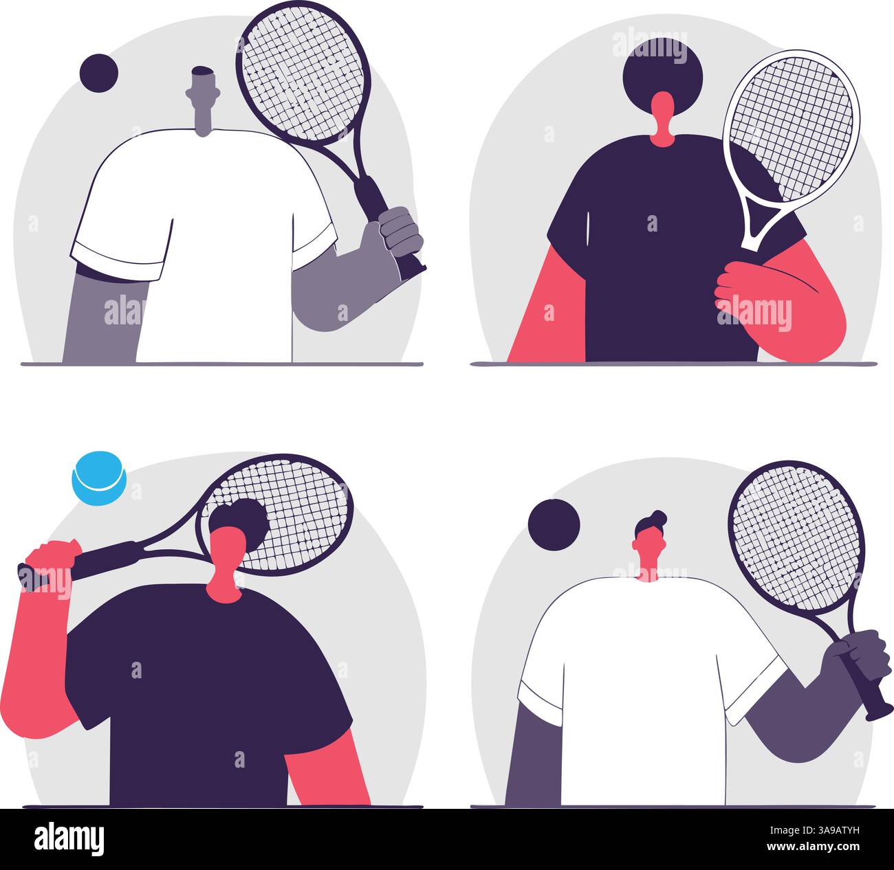 A digital illustration featuring four stylized figures holding tennis ...