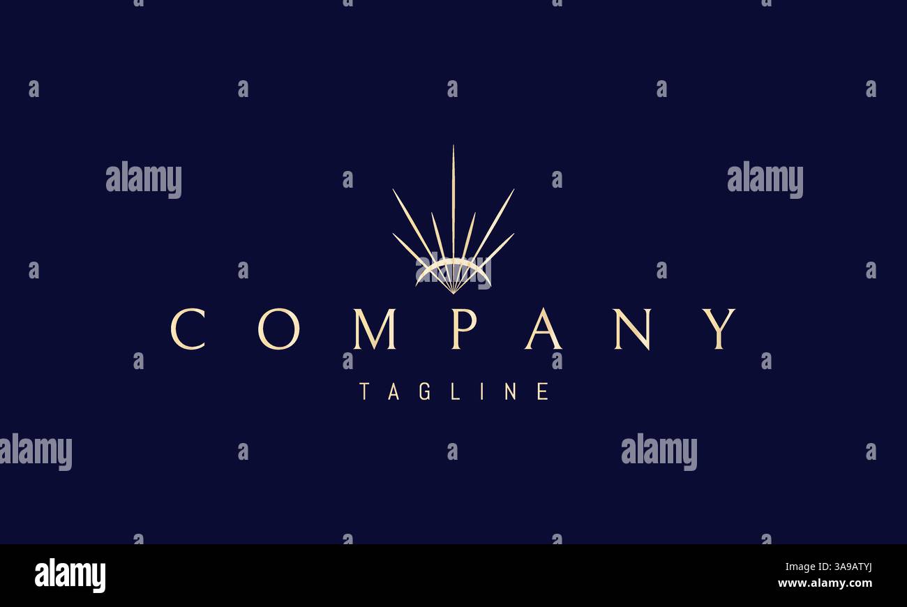 Vector golden logo with an abstract image of the moon with rays of ...