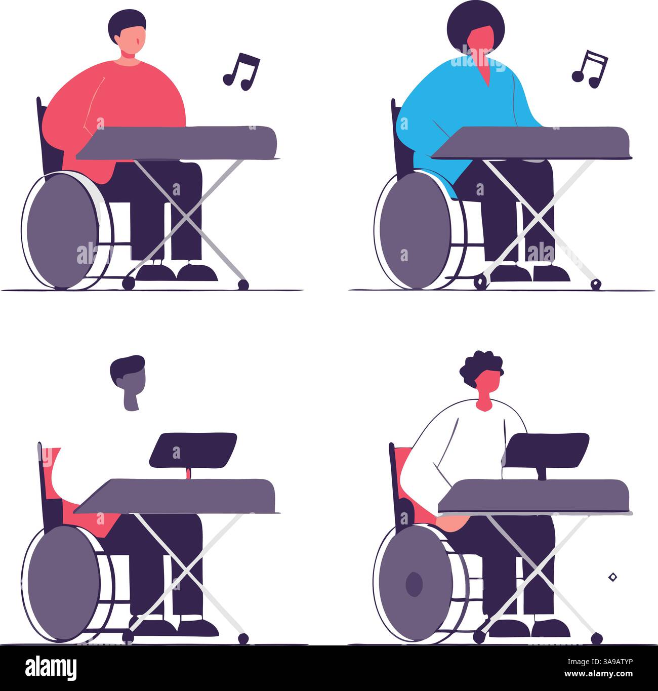 Illustration of four diverse individuals in wheelchairs playing ...