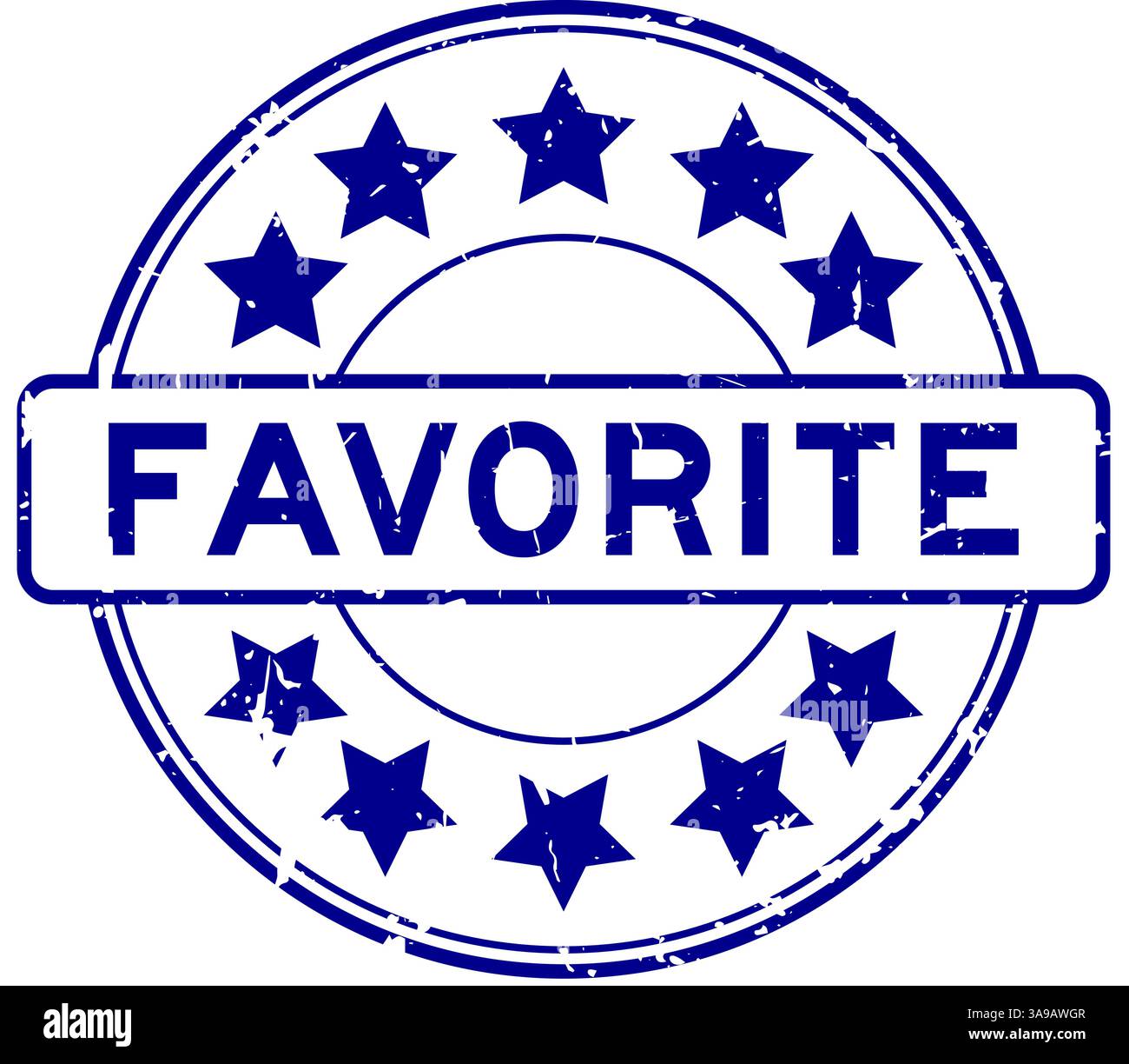 Grunge blue favorite word with star icon round rubber seal stamp on ...