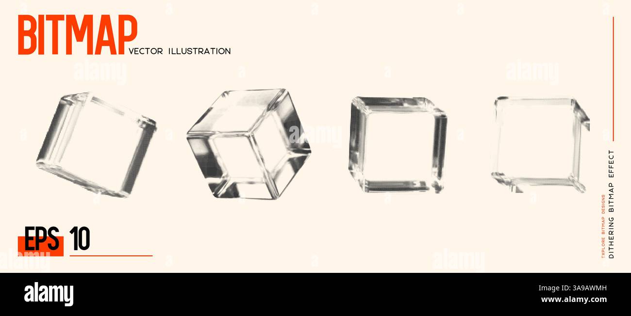 Set of Bitmap Dithering Cubes. Halftone 3D Shapes Stock Vector Image ...