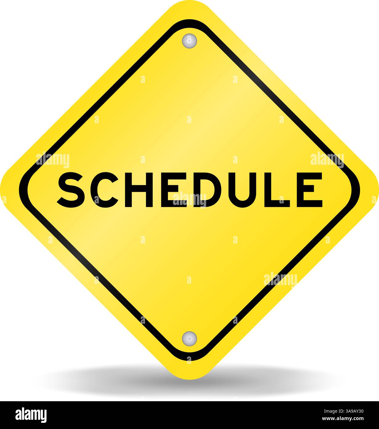 Yellow color transportation sign with word schedule on white background ...