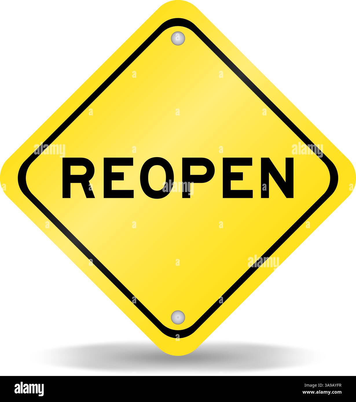 Yellow color transportation sign with word reopen on white background ...
