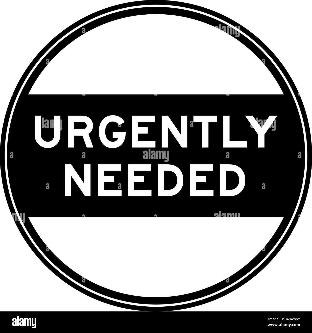Black color round seal sticker in word urgently needed on white ...