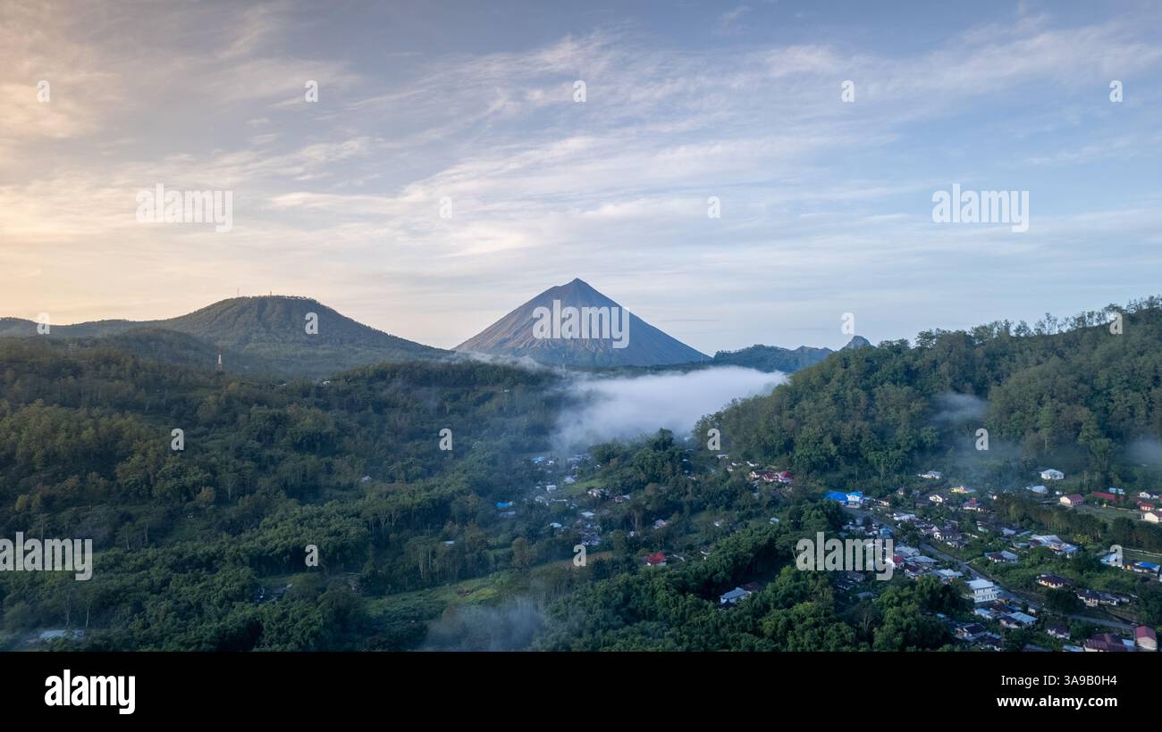 Aerial View of Mount Inerie in the Morning with Forest and Mist Stock ...