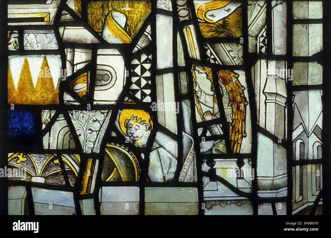 Fragments of 15th century stained glass reassembled in north aisle ...