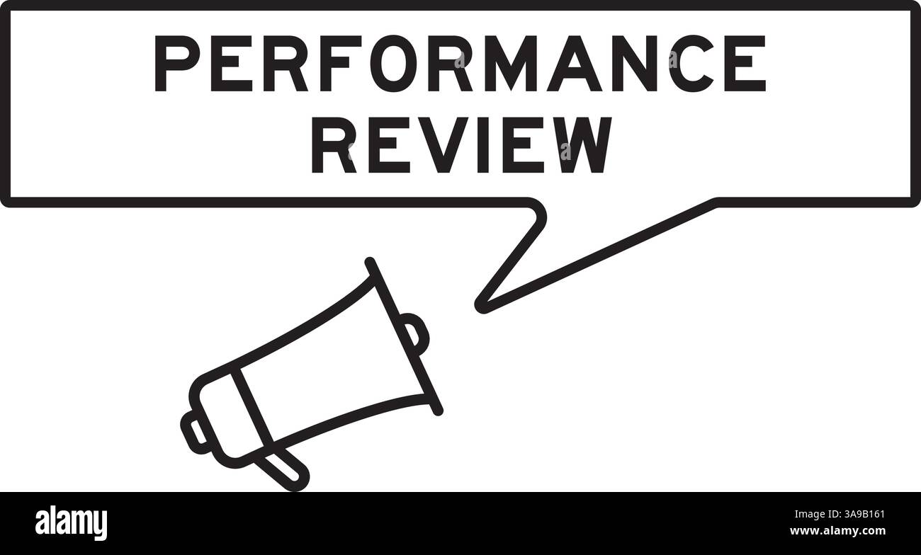 Megaphone icon with speech bubble in word performance review on white ...