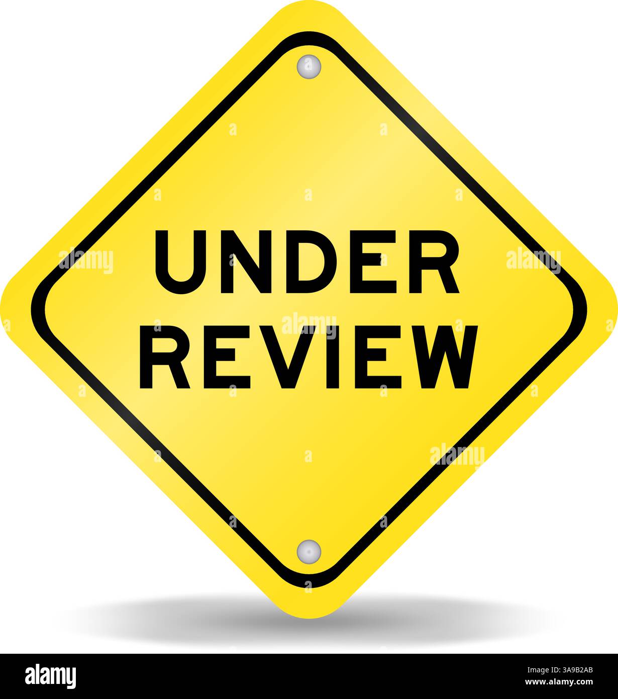 Yellow color transportation sign with word under review on white ...
