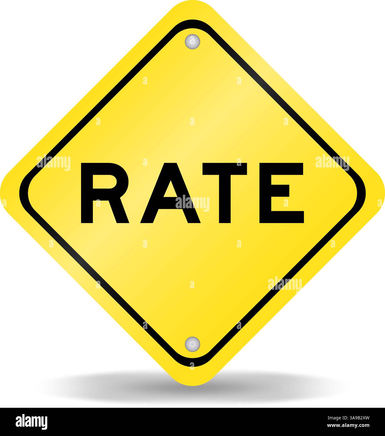 Yellow color transportation sign with word rate on white background ...