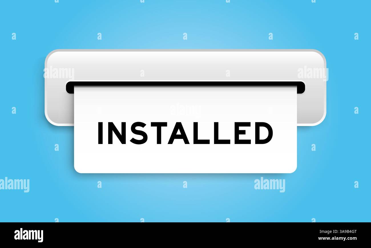 White coupon banner with word installed from machine on blue color ...