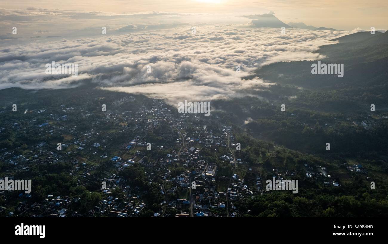 Aerial View of Bajawa City at Sunrise Covered in Low-Lying Mist Stock ...