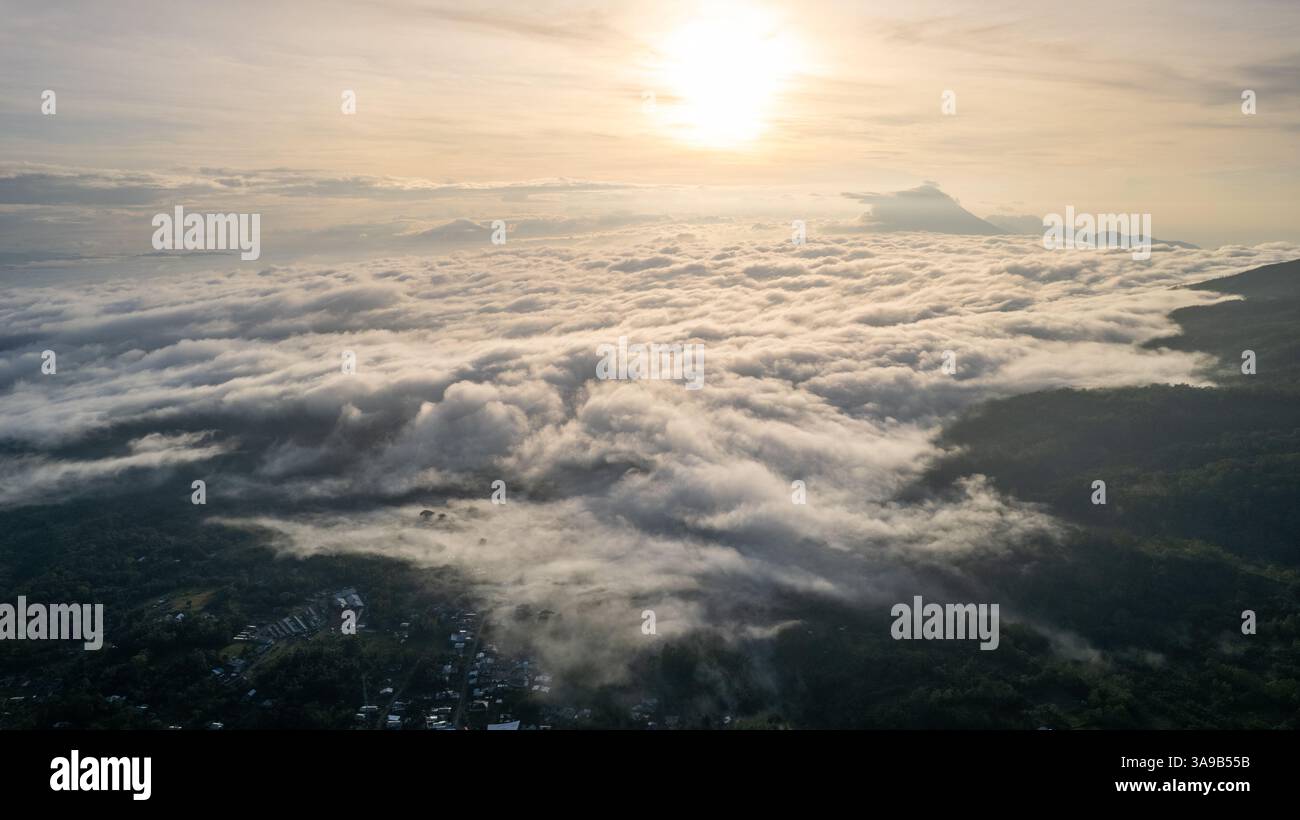 Aerial View of Bajawa City at Sunrise Covered in Low-Lying Mist Stock ...