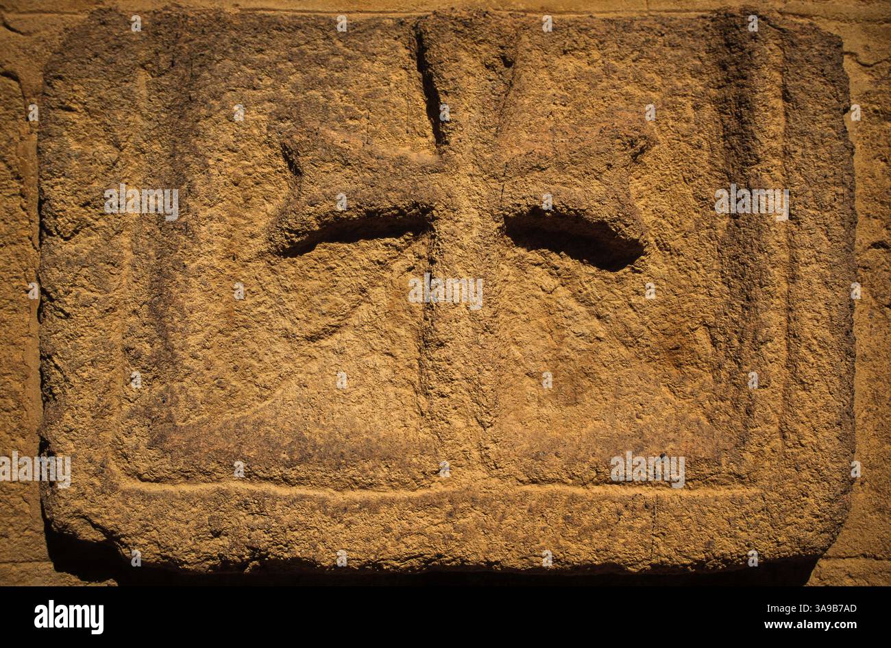 Byzantine eight-pointed cross sculpted on massive granite walls ...