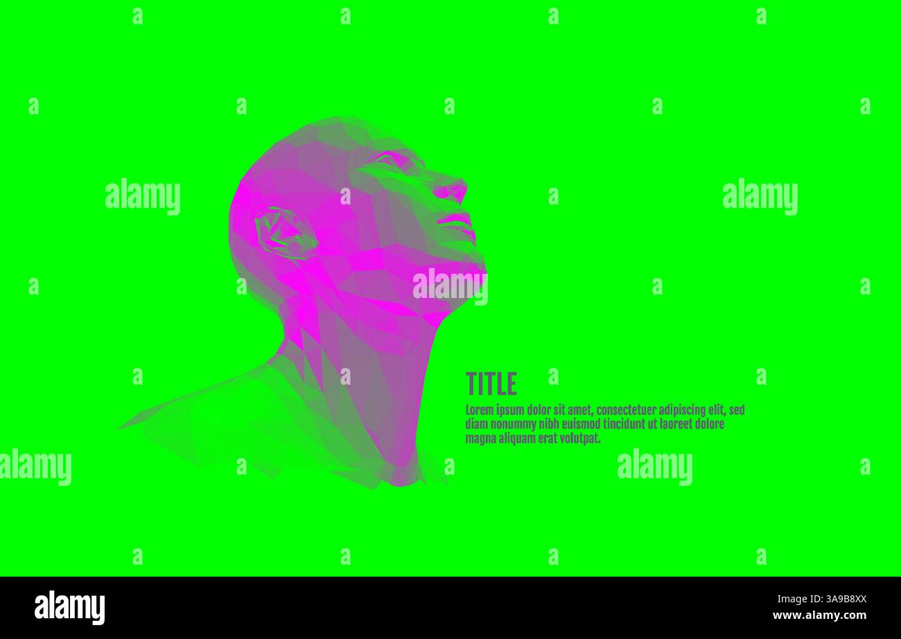 Man looking up. Abstract digital human head. Face side view ...