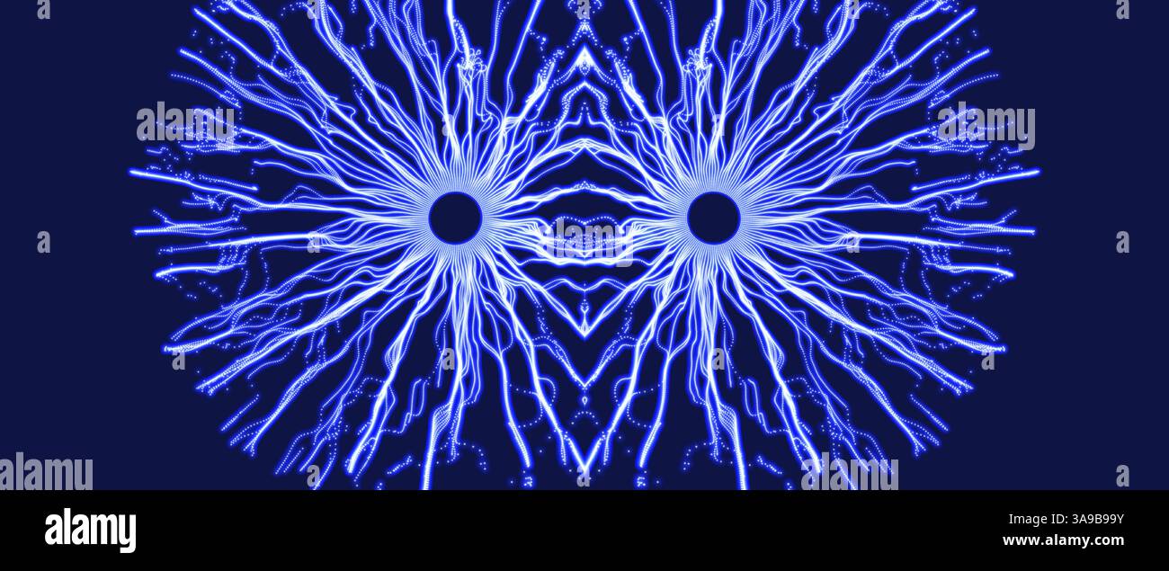 Abstract science or technology background. Hole made from flying particles. Array with dynamic ...