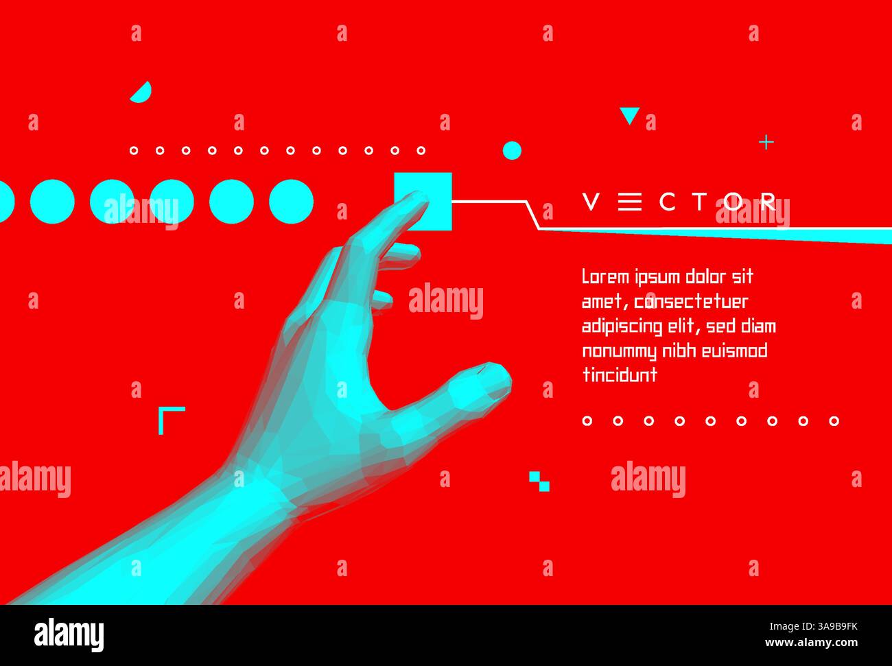 The hand presses the index finger on the button a virtual interface ...