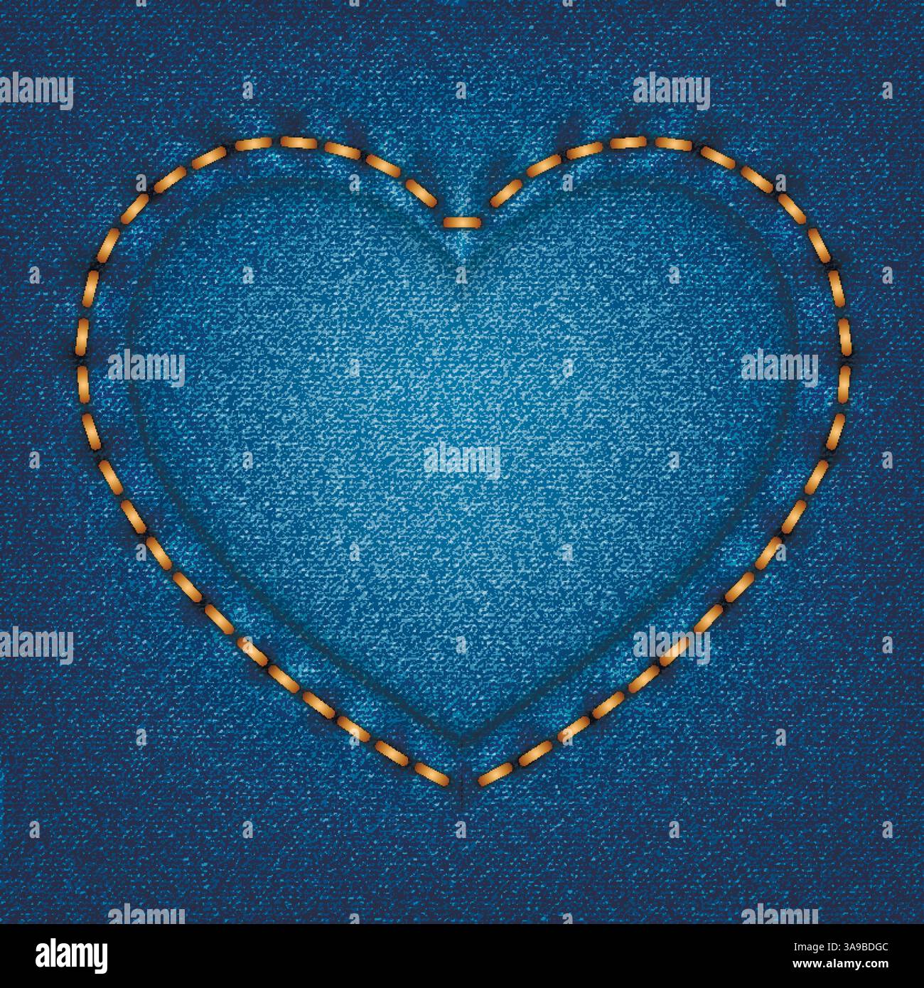 Denim texture with stitches in the shape of heart. Vector illustration ...