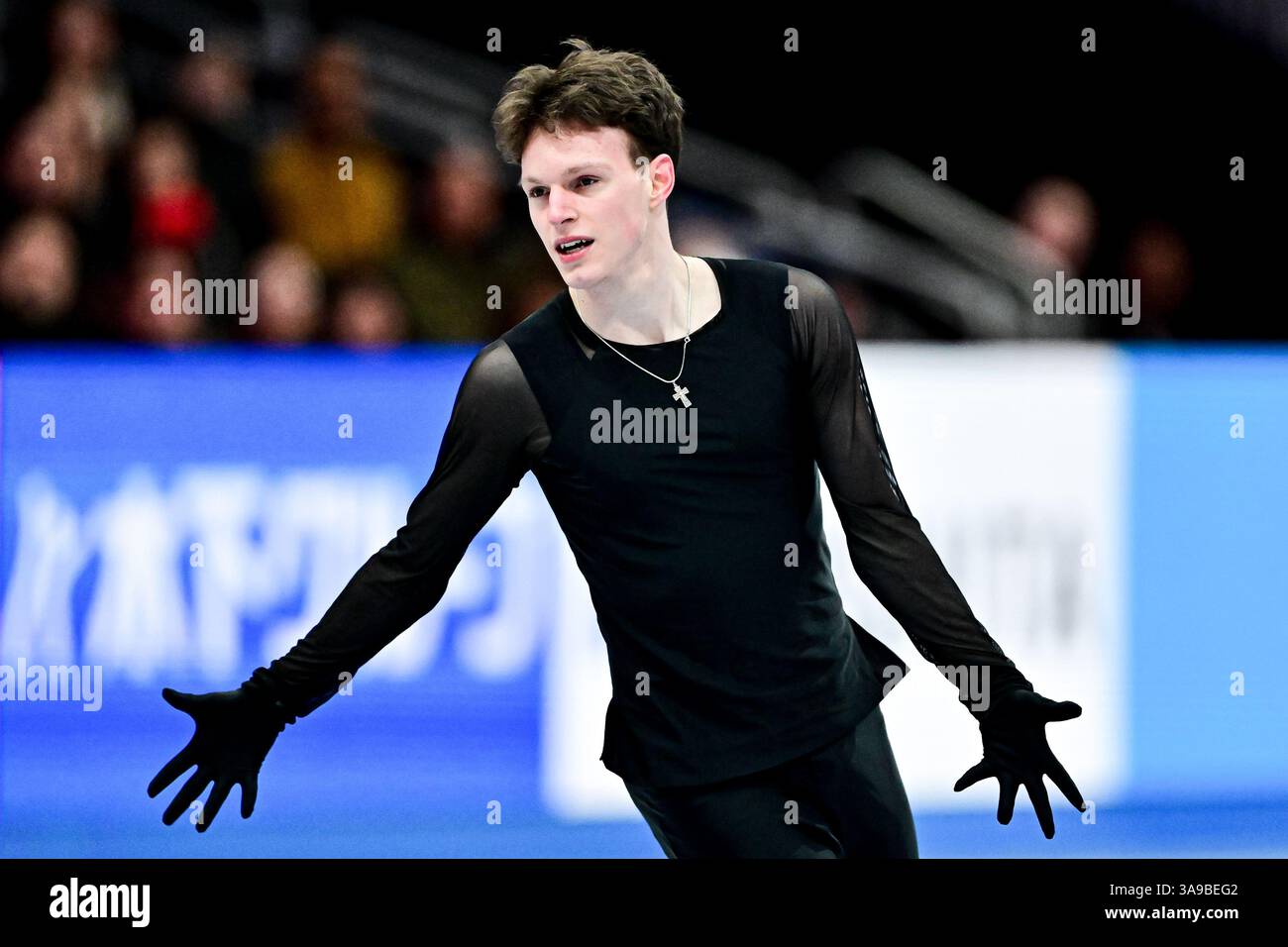Fedir KULISH (LAT), during Men Free Skating, at the ISU World Figure Skating Championships 2025 ...