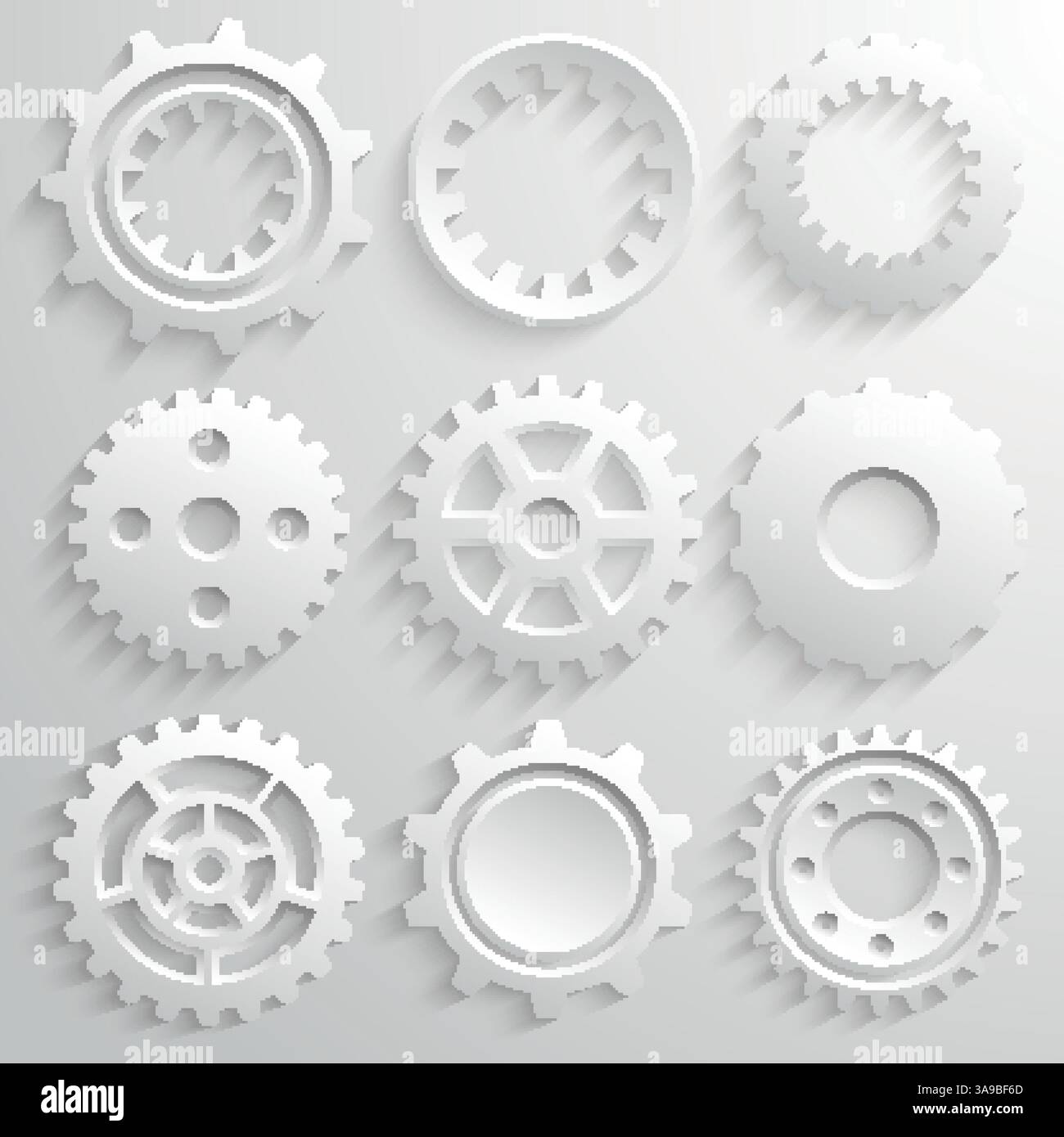 Gear wheels icon set. Nine 3d gears on a gray background. Vector illustration Stock Vector Image ...