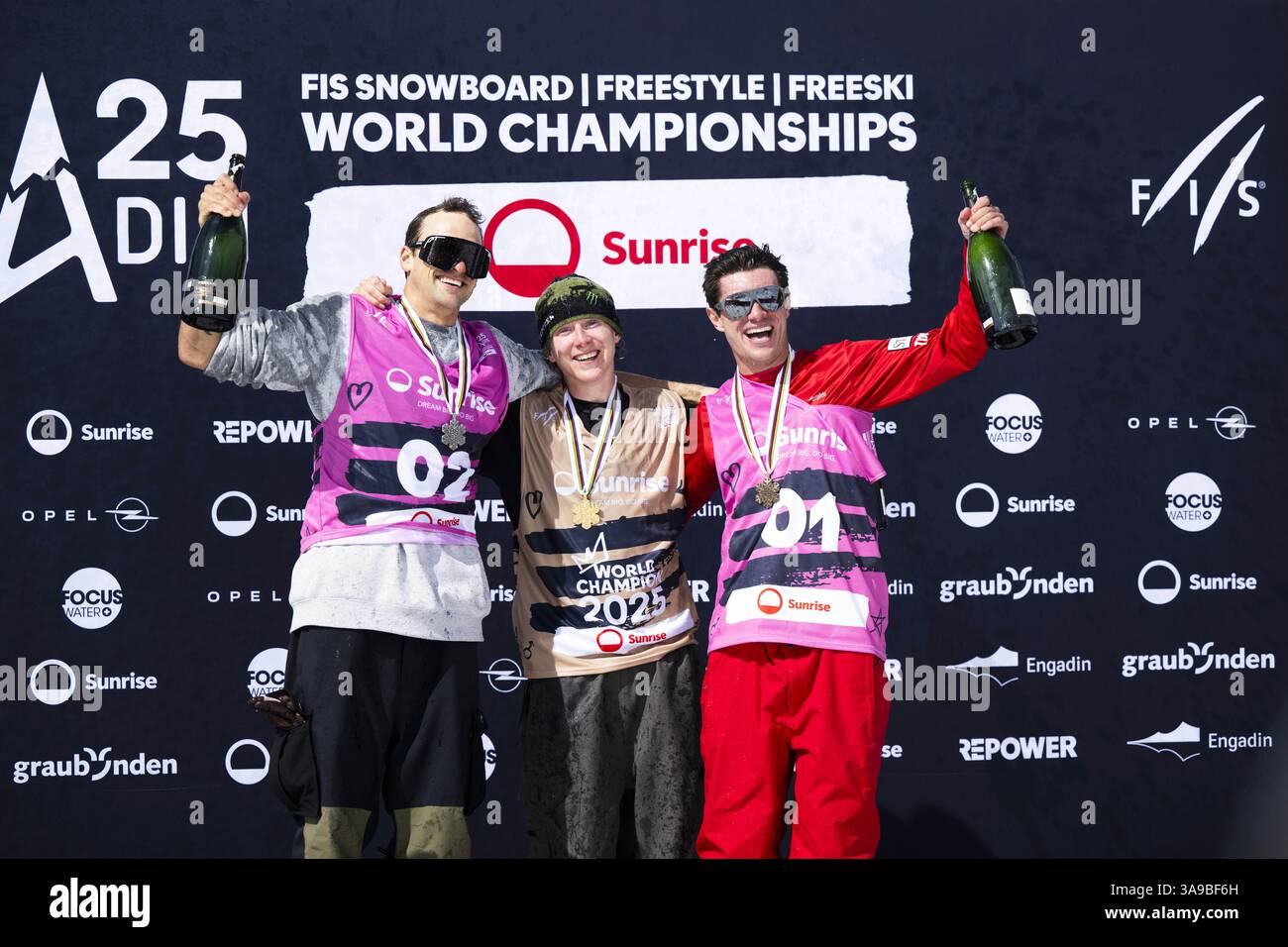 From left, second-placed Nick Goepper of the U.S., winner Finley Ives ...