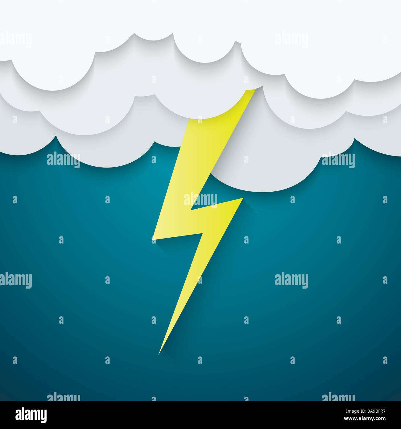 Vector illustration of lightning in the clouds on a blue background ...