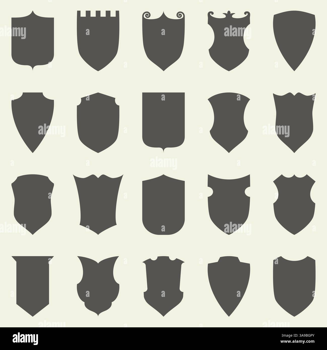 Set of blank empty dark shields. Shield badge vector shapes icon Stock ...