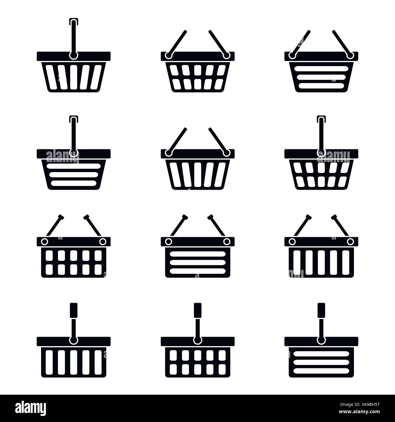 Twelve silhouettes of shopping baskets icons. Vector illustration Stock ...