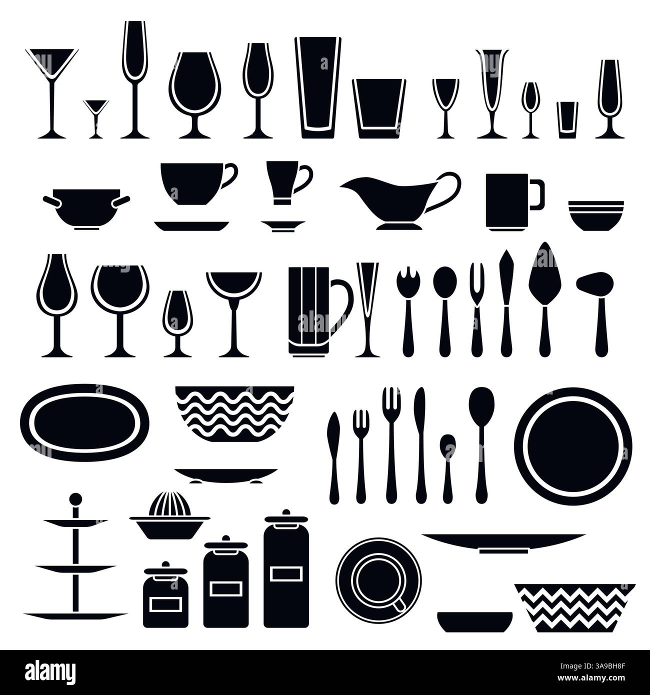 Set of silhouettes of cookware and kitchen accessories. Vector ...