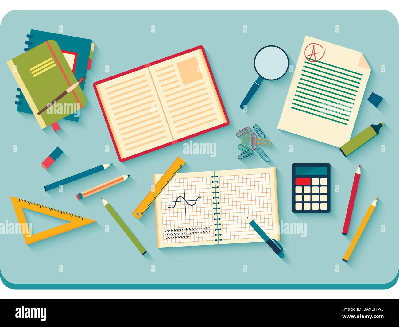 Concept of high school object and college education items with studying ...