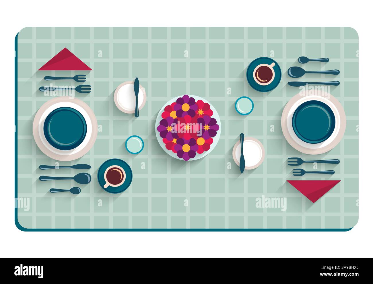 Table setting for breakfast. Top view of desk background with utensils ...