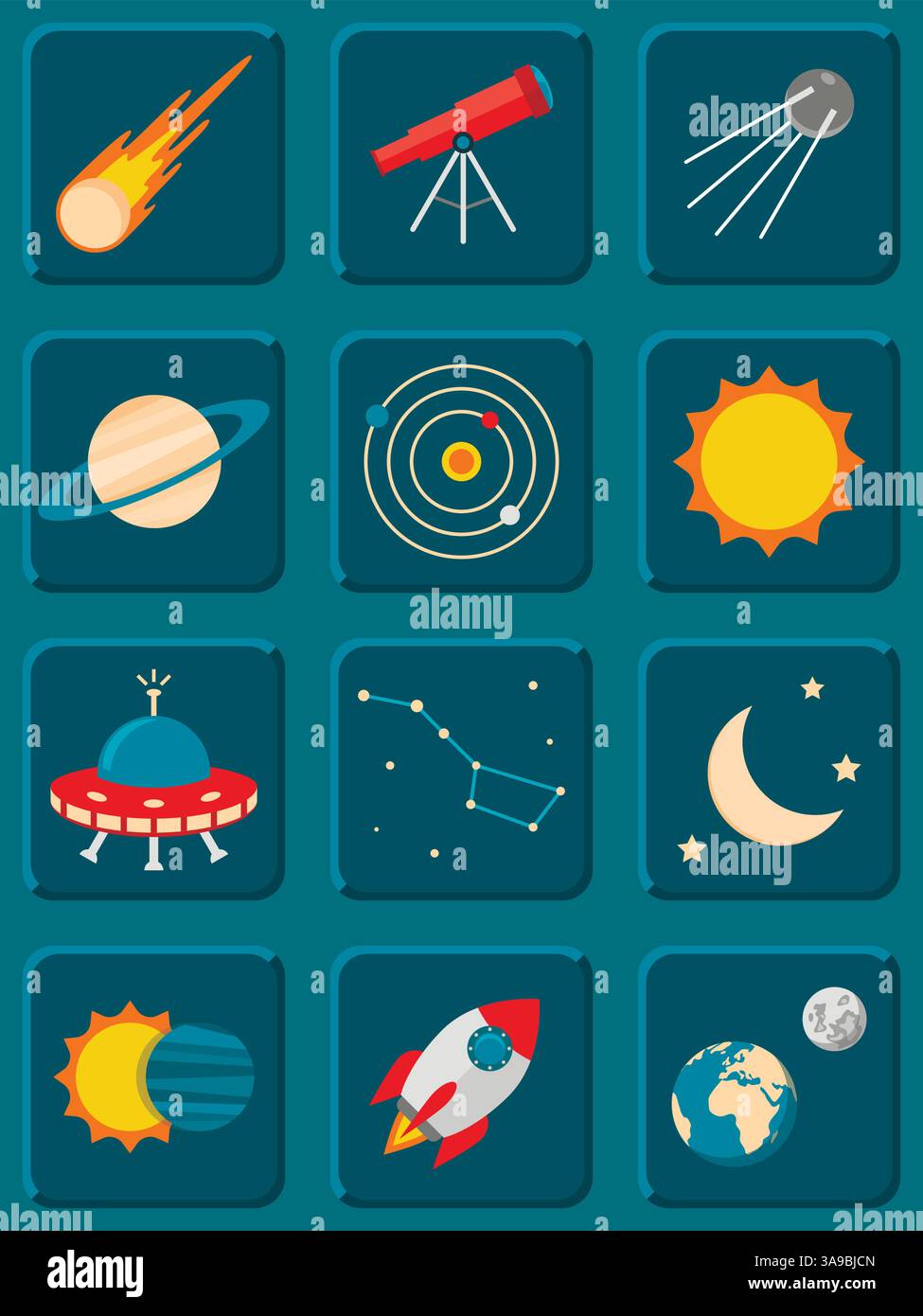 Vector collection of colorful flat astronomy and space icons Stock ...