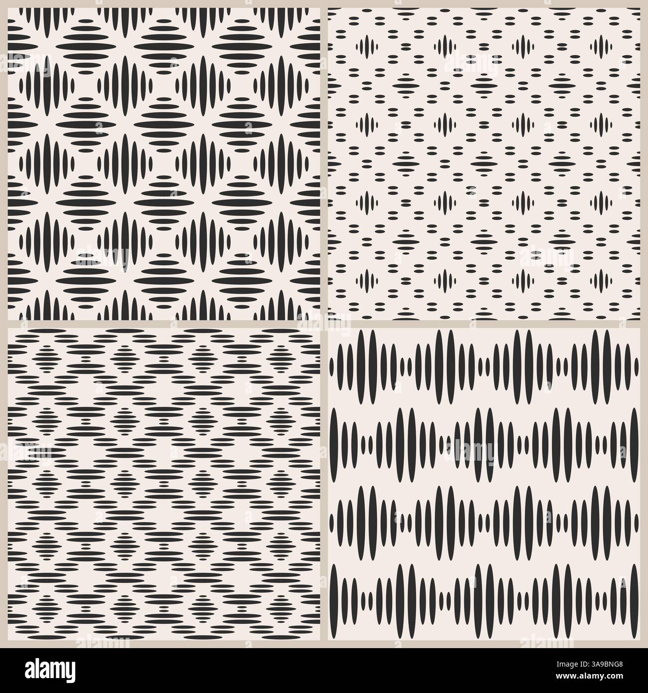 Vector set of four seamless patterns. Repeating geometric background with ovals and rhombus ...