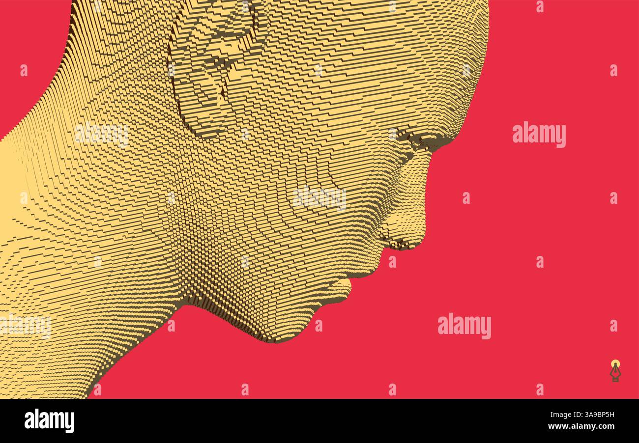 Abstract digital human head constructing from cubes. Minimalistic ...