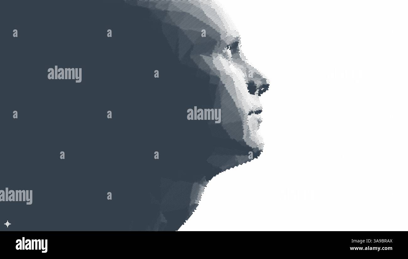 Abstract man head made from dots. Time to think. Searching for answers ...