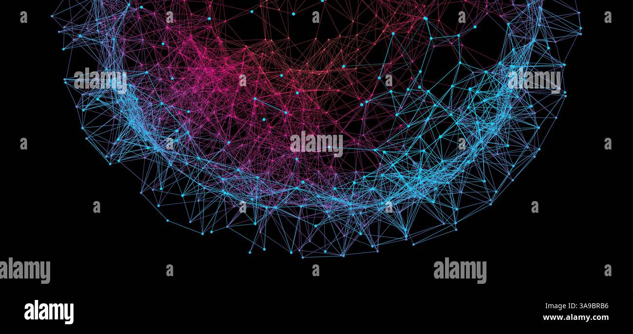 Scientific illustration with connected lines and dots. Luminous ...
