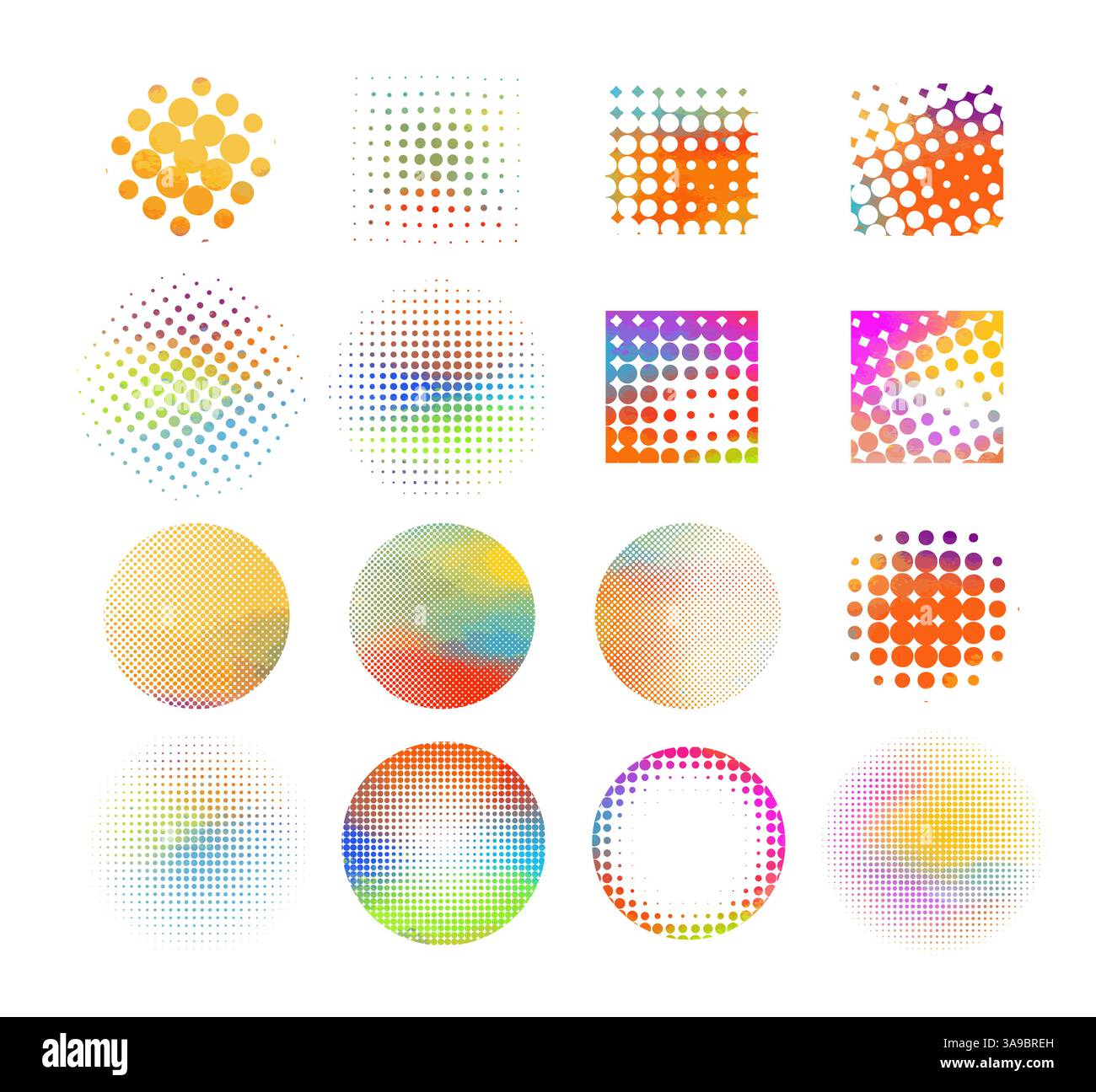 Halftone dot background set of round colored elements. hand drawing ...