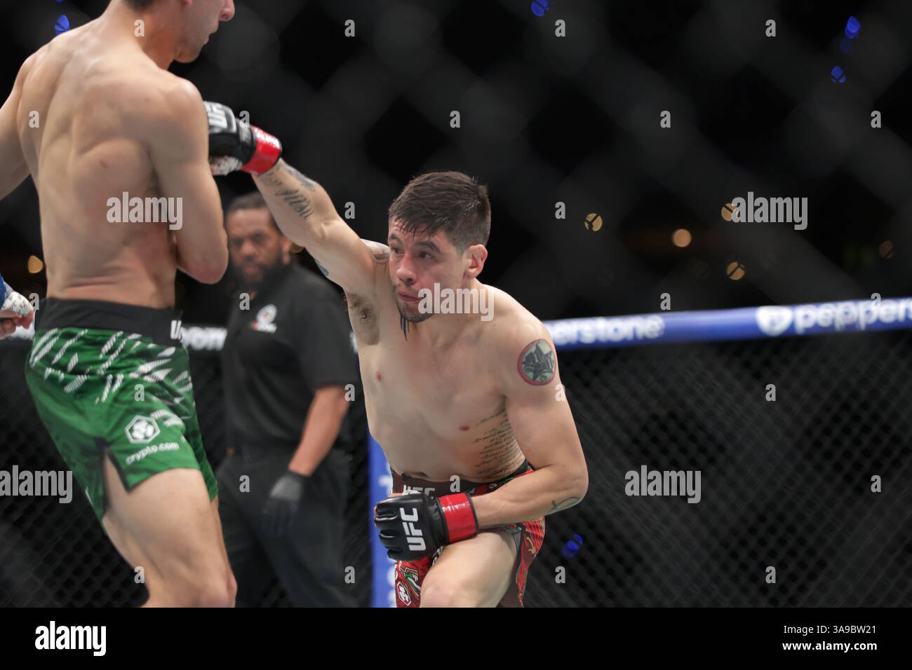 Mexico City, Mexico. 30th Mar, 2025. Brandon Moreno of Mexico punches ...