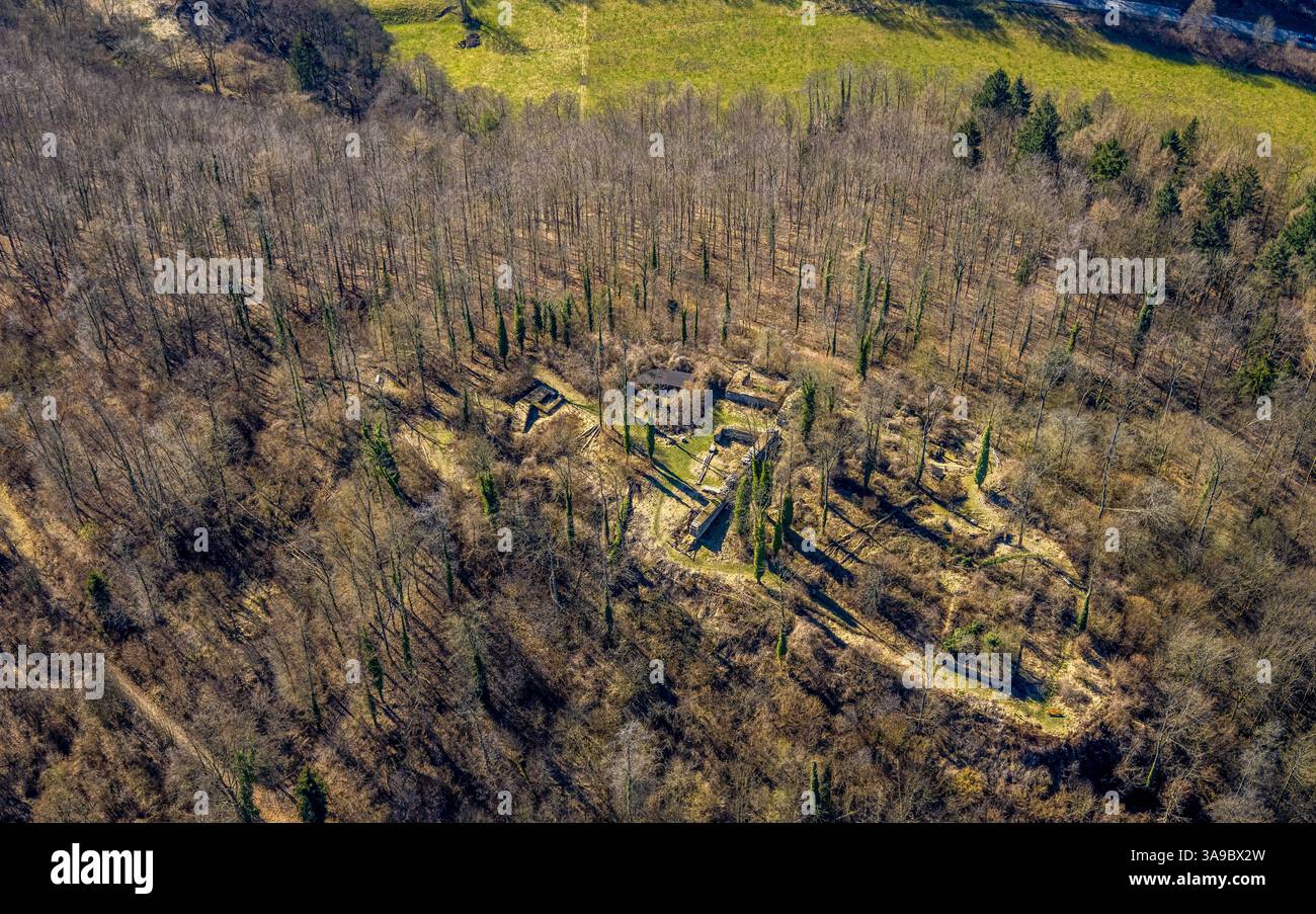 Luftbild, Ruine Rüdenburg, auch Alte Grafenburg, Waldgebiet, Arnsberg ...
