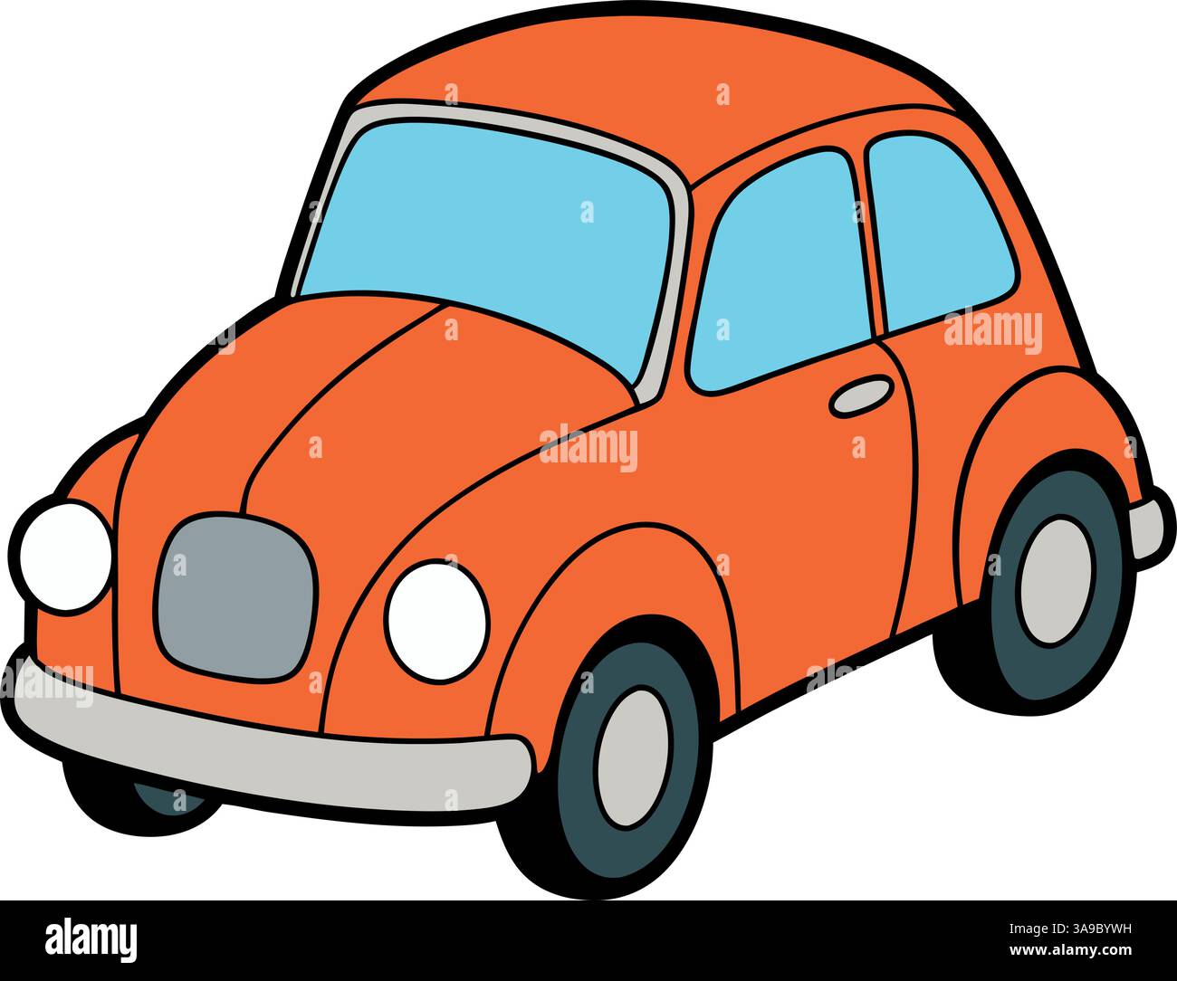 Vintage orange compact car with rounded design in a fun cartoon style ...
